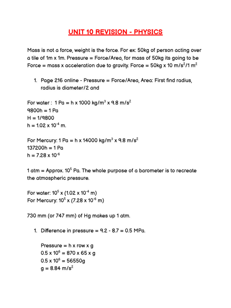 UNIT 10 REVISION - PHYSICS | PDF
