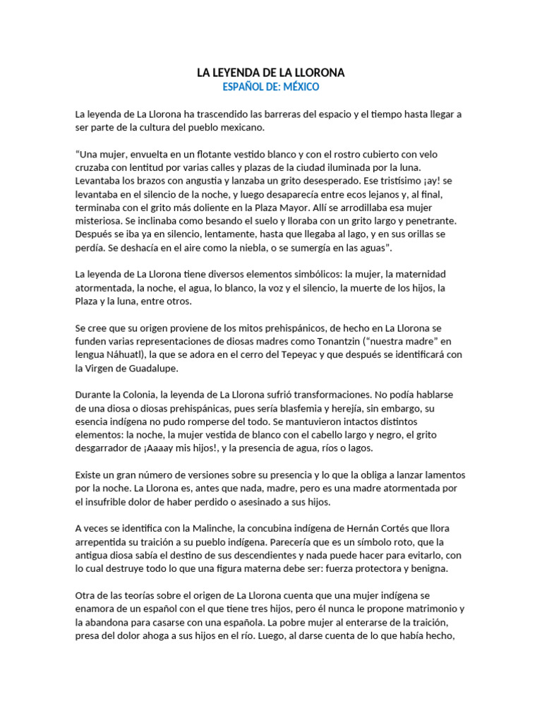 Lectura 2 - La Leyenda de La Llorona | PDF