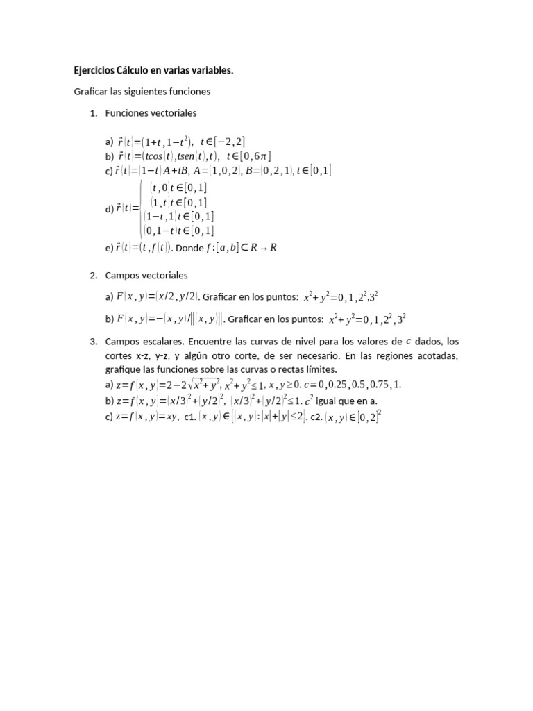 Ejercicios 2 Cálculo en Varias Variables | PDF