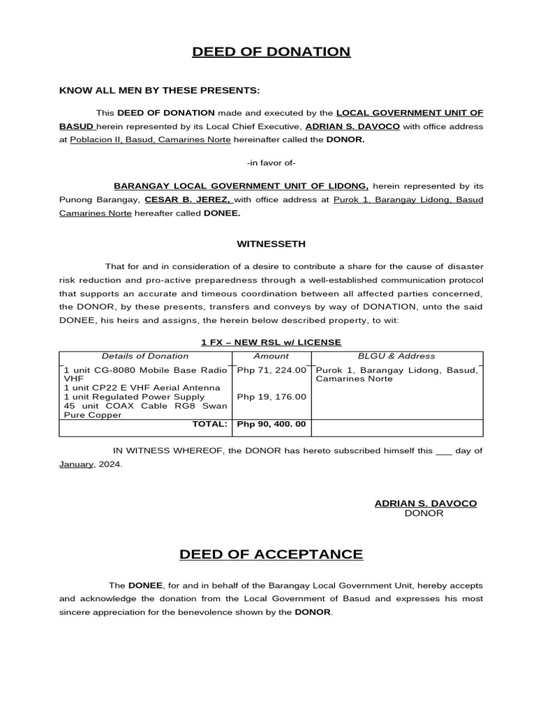Deed of Donation and Acceptance | PDF