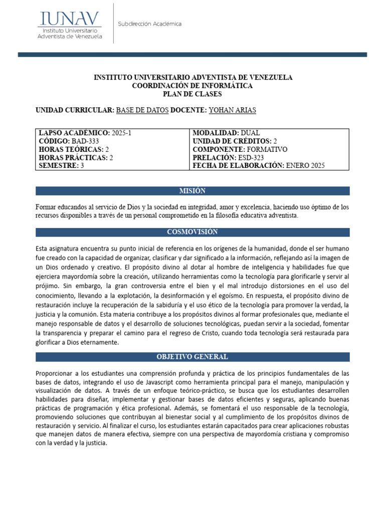 PlanClasesBaseDeDatos2025 1 | PDF | Bases de datos | Script Java