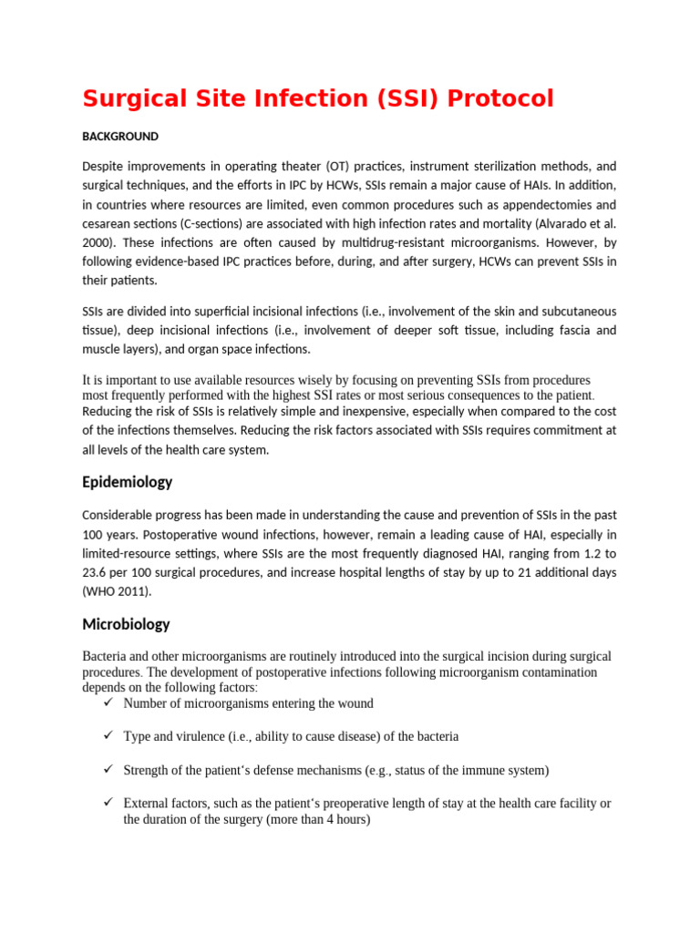 SII Audit protocol | PDF | Surgery | Infection