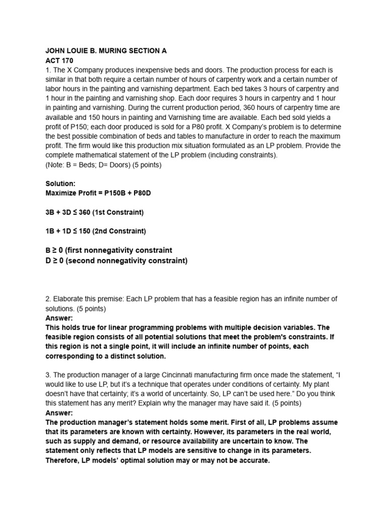 Act 170 Assessment | PDF | Linear Programming | Investing