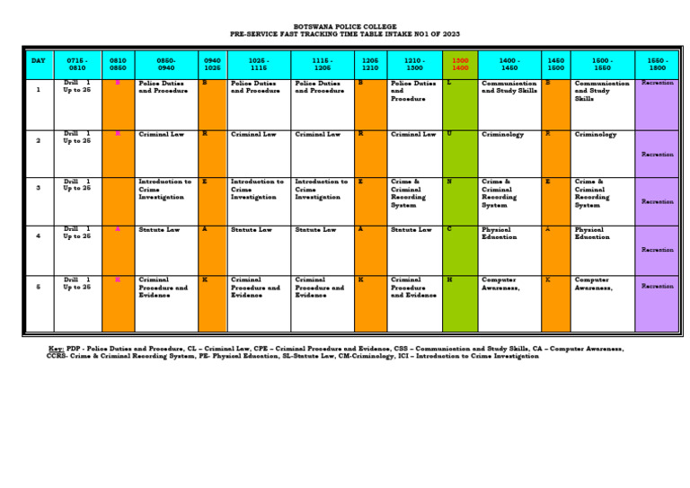 Timetable Fast Tracking Intake No 1 of 2023 | PDF | Crimes | Crime ...