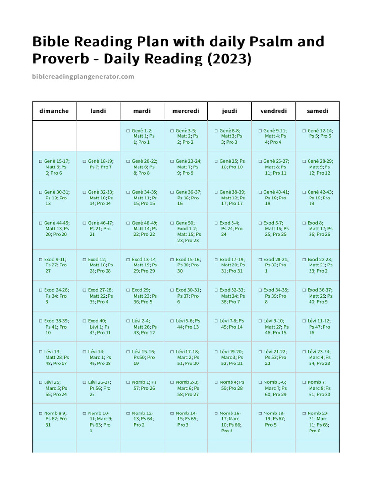 Bible Reading Plan With Daily Psalm and Proverb - Daily Reading (2023 ...