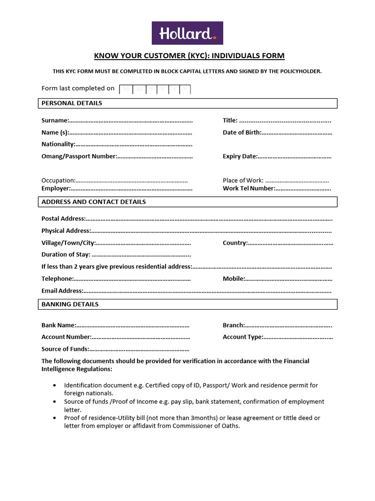 KYC Form for Individuals Completion | PDF | Government