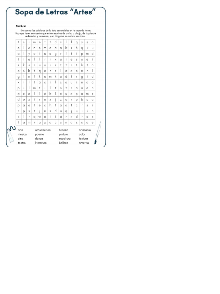 Sopa de Letras de Artes | PDF