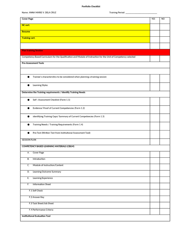 TM-I-PORTFOLIO-CHECKLIST-1 | PDF | Program Evaluation | Learning Styles