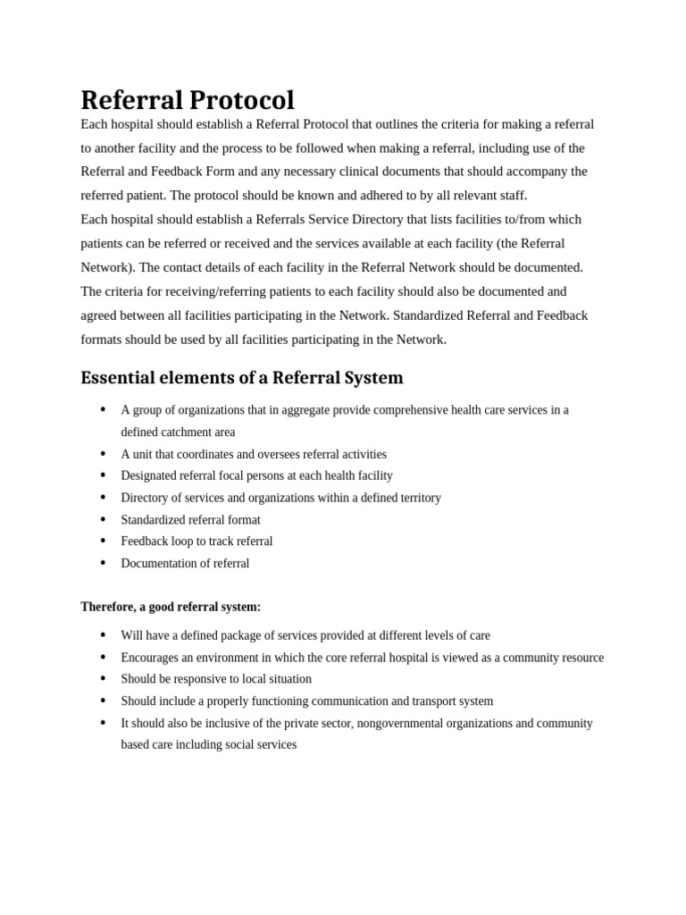 Emergency Referral Protocol | PDF | Health Care | Patient