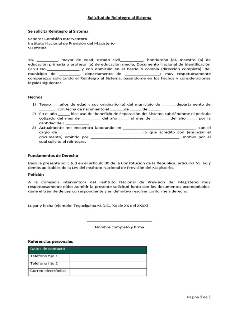 Solicitud de Reintegro Al Sistema INPREMA | PDF