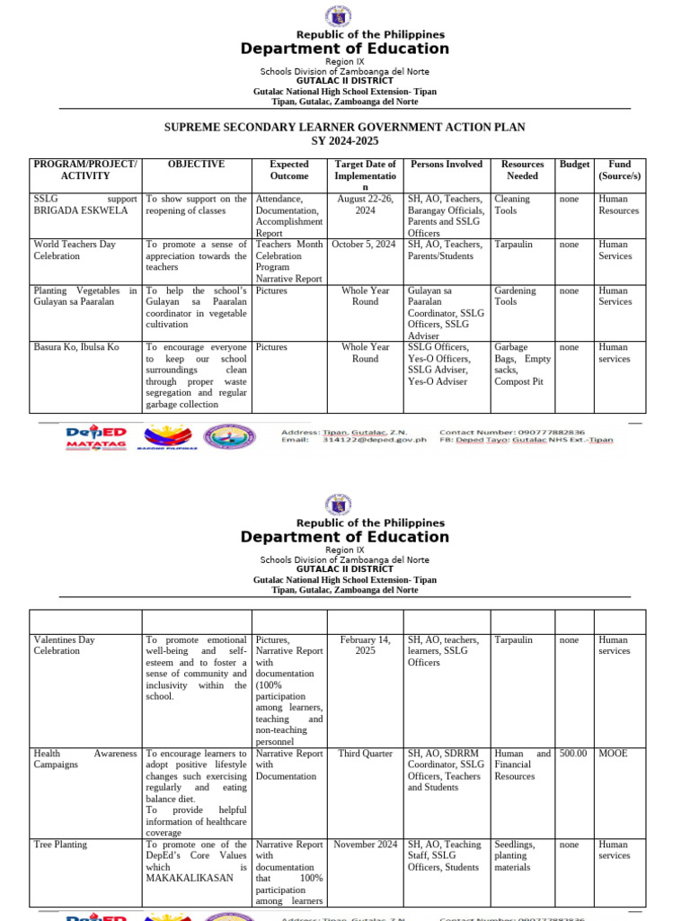 SSLG ACTION PLAN SY 2024-2025 | PDF | Teaching | Cognition