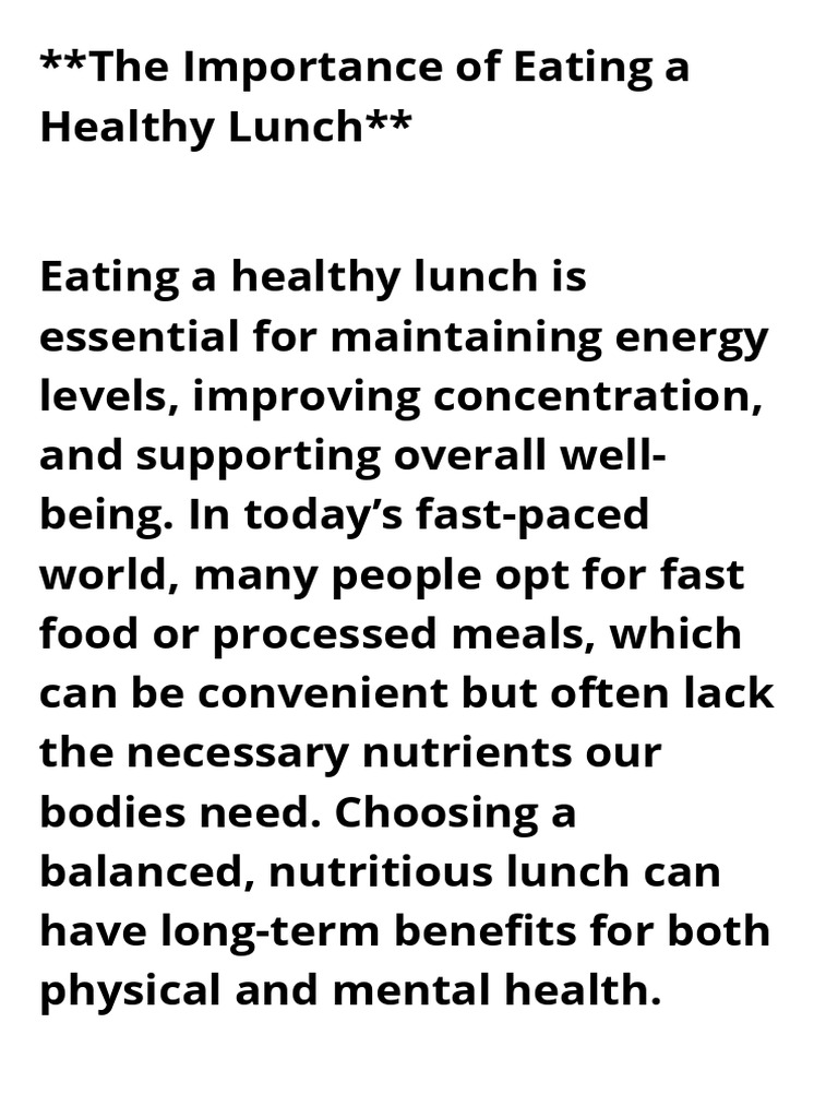 The Importance of Eating A Healthy Lunch | PDF | Foods | Nutrition