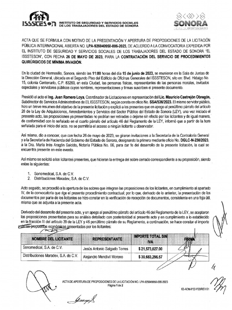 ACTA DE APERTURA 006 2023 | PDF