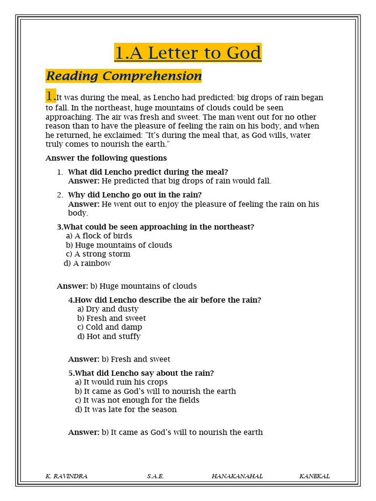 Class 10 English Comprehension Guide | PDF | Trousers | Tea