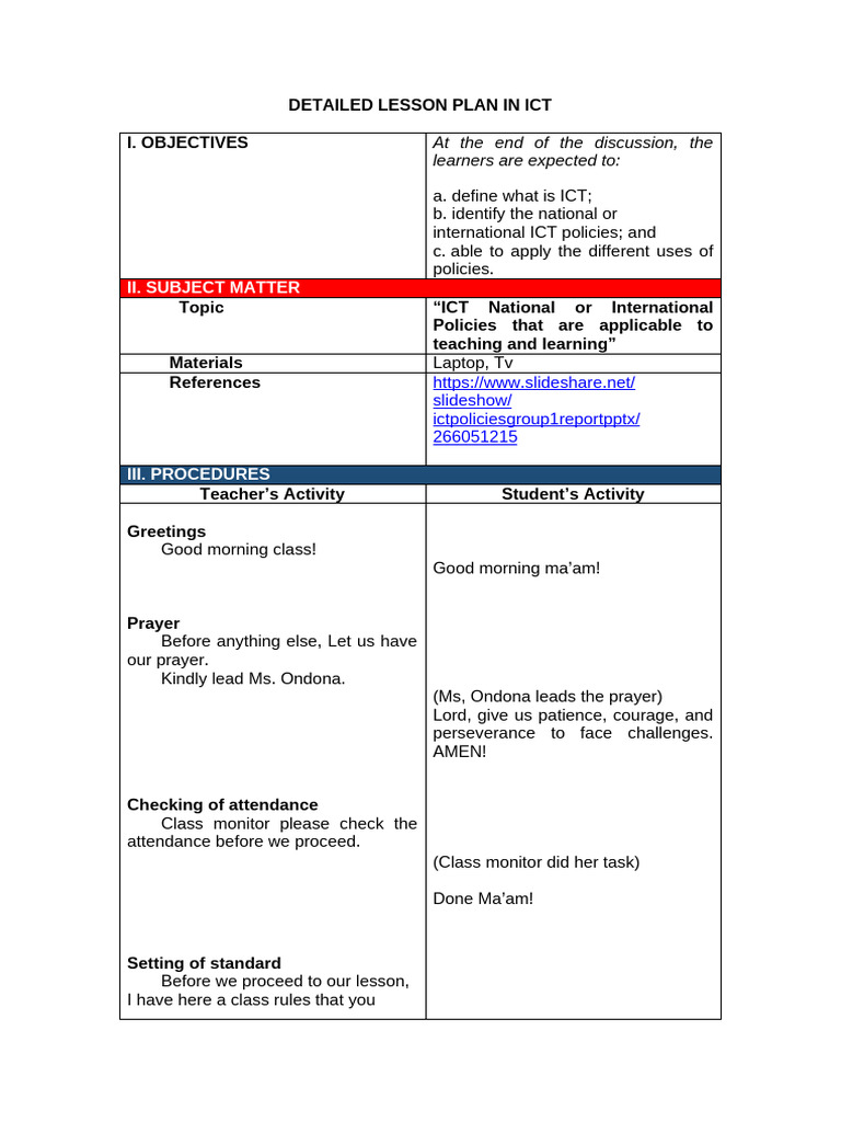Detailed Lesson Plan in Ict | PDF | Educational Technology ...