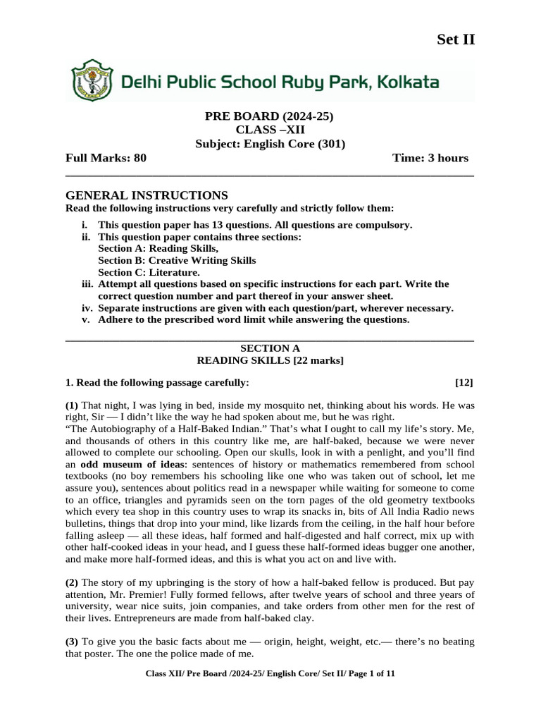 Pre Board QP 2024 Set 2 | PDF | Brand | Ice