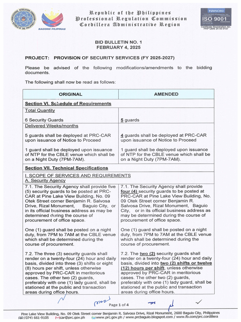 Bid Bulletin No. 1 Security Services | PDF