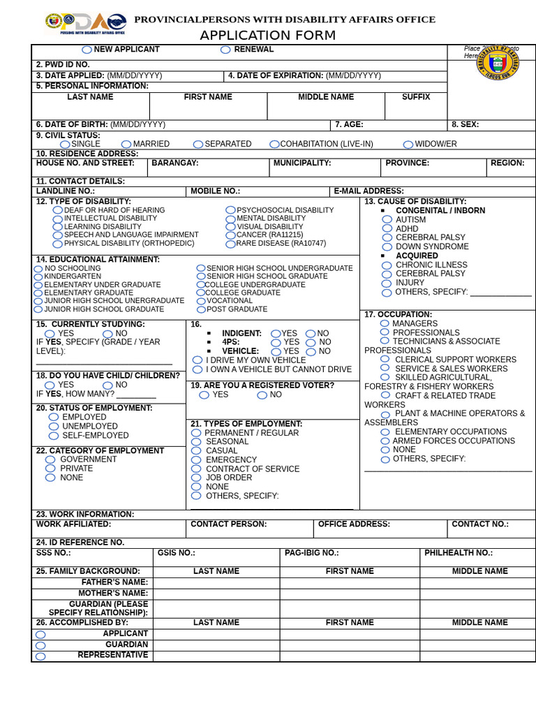 PWD-APPLICATION-FORM | PDF | Disability | Employment