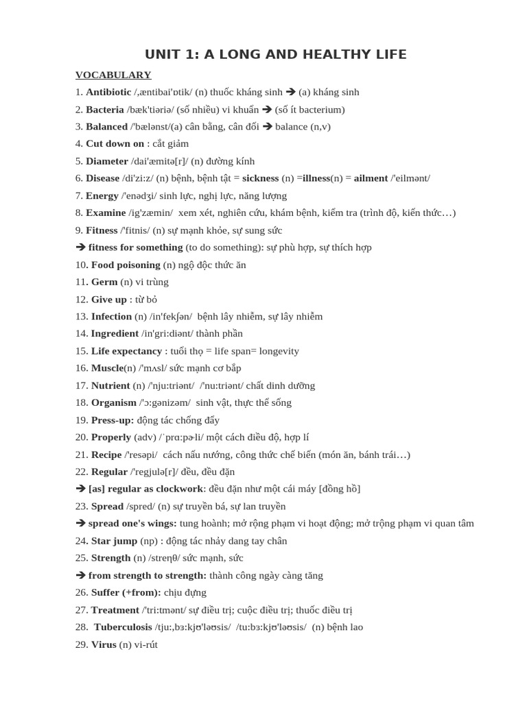 Vocabulary & Grammar for Health and Fitness | PDF