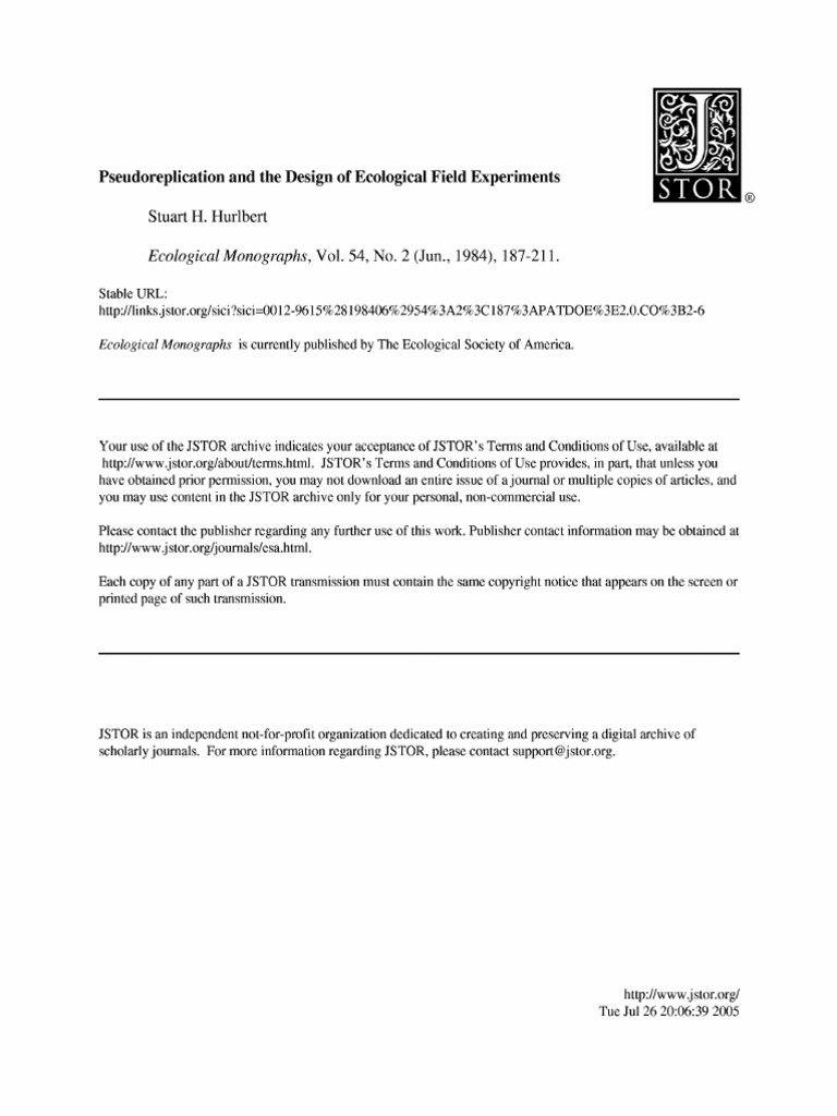 Hurlbert 1984 Pseudoreplication | PDF