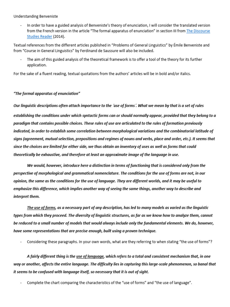 Understanding Benveniste - Complete | PDF | Linguistics | Semantics
