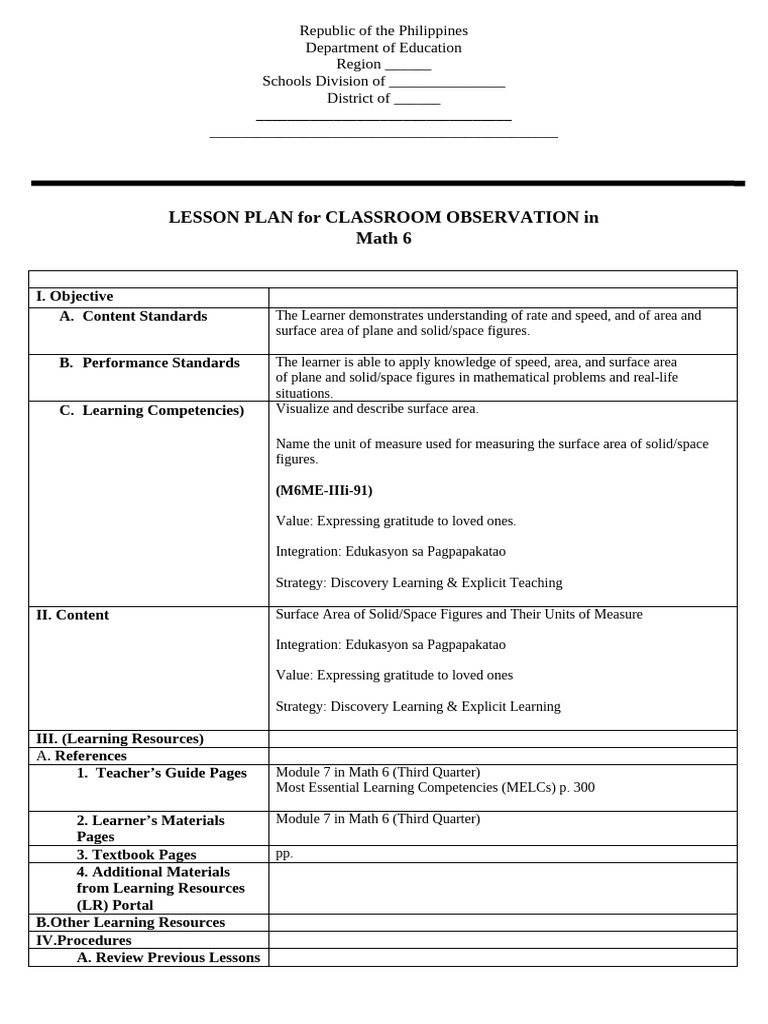 C0-Lesson-Plan-Math 6-Surface Area NN | PDF | Area | Learning