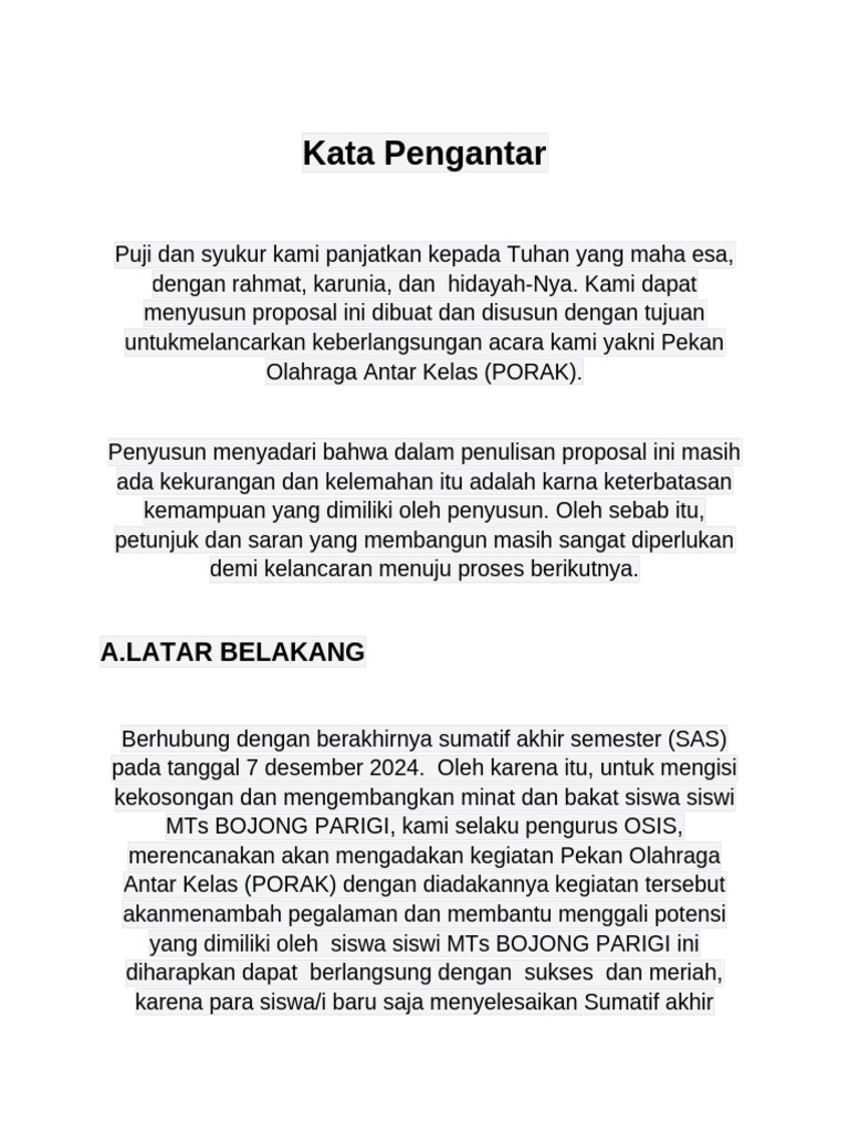 Proposal Kegiatn Porak 2024 Mts Bojong | PDF