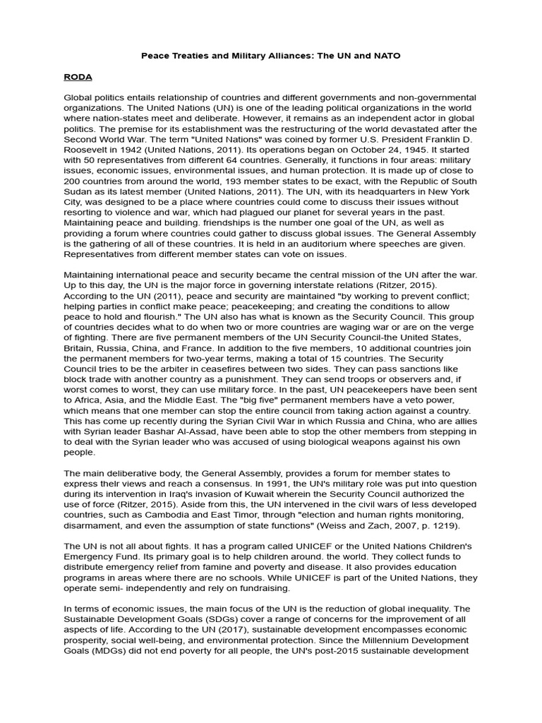 Peace Treaties and Military Alliances - The UN and NATO | PDF | United ...