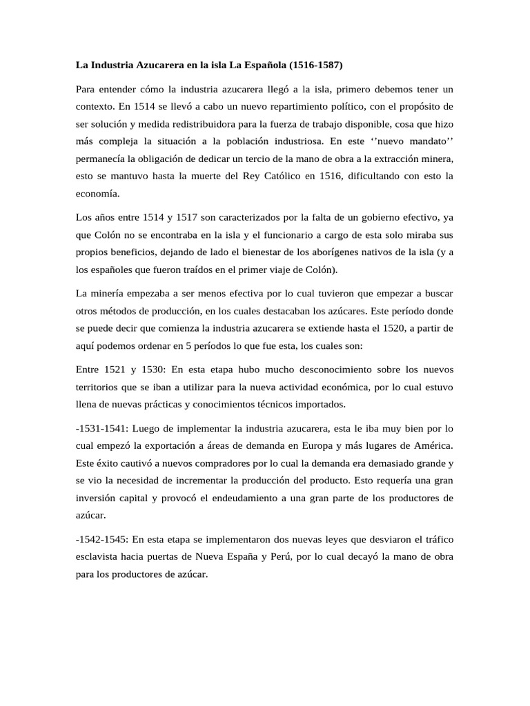 Evolución de la Industria Azucarera en La Española | PDF | Azúcar ...
