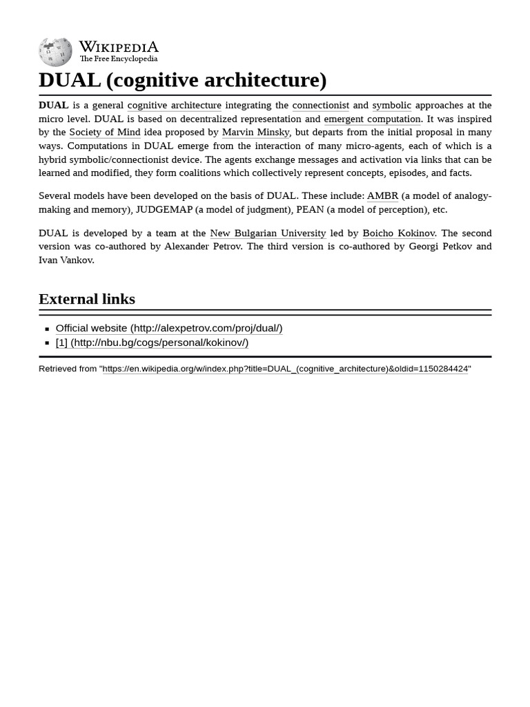 DUAL Cognitive Architecture Overview | PDF