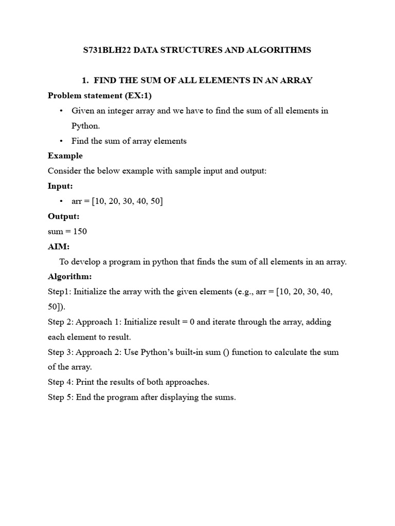 EX 1 TO 5 S731BLH22 DATA STRUCTURES AND ALGORITHMS | PDF | Control Flow | Function (Mathematics)