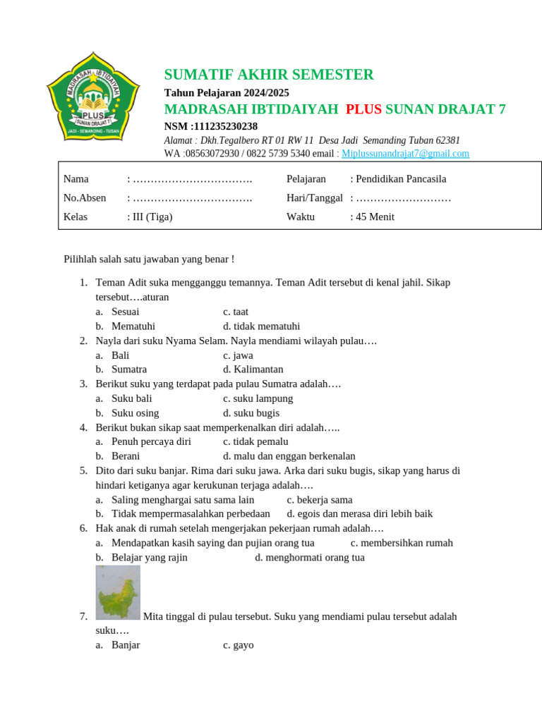 Soal Sas KLS 3 Pend - Pancasila SMT 1 | PDF