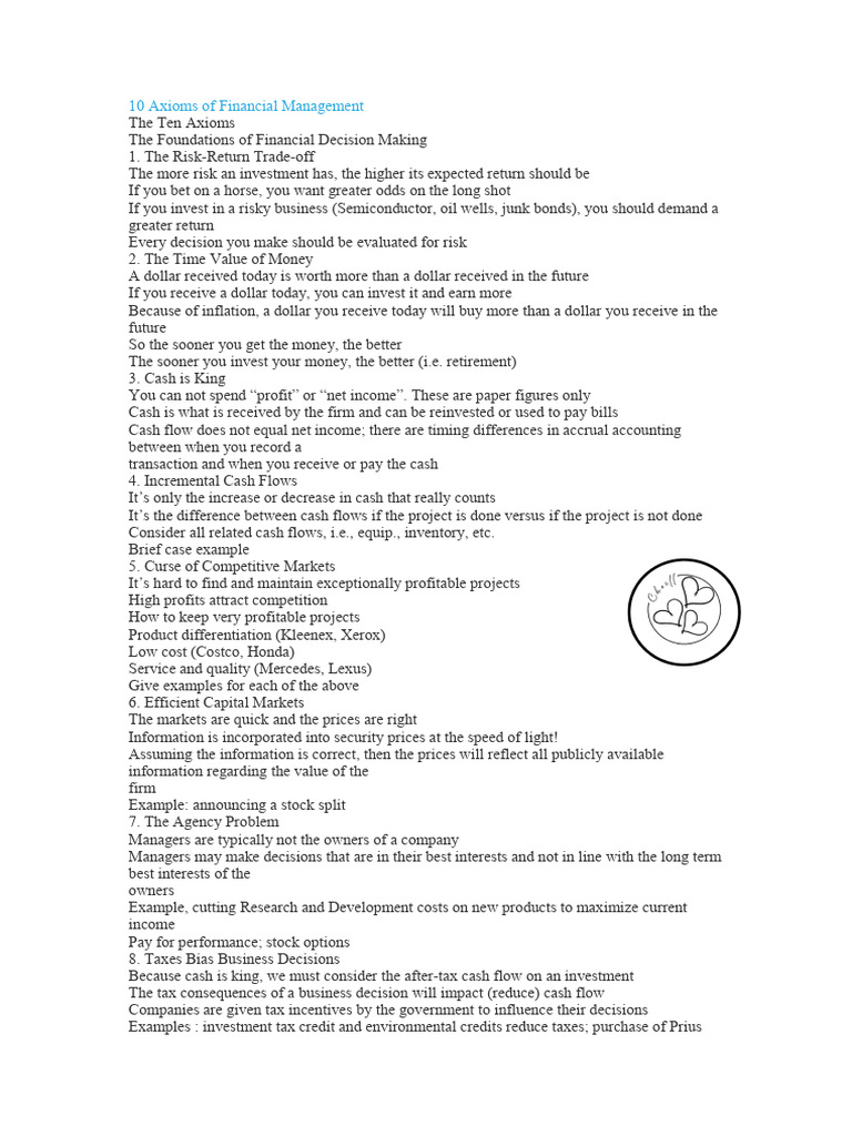 10 Axioms of Financial Management | PDF | Taxes | Stocks