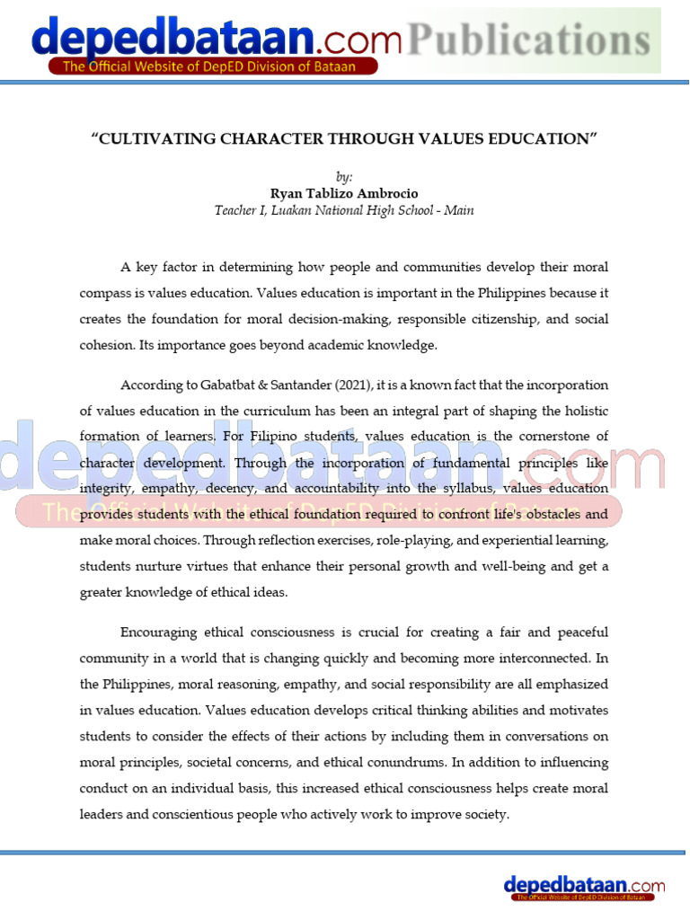 Cultivating Character in Values Education | PDF | Learning | Psychology