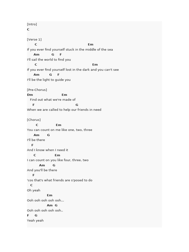 "Count on Me: Friendship Lyrics" | PDF | Song Structure | Musicology