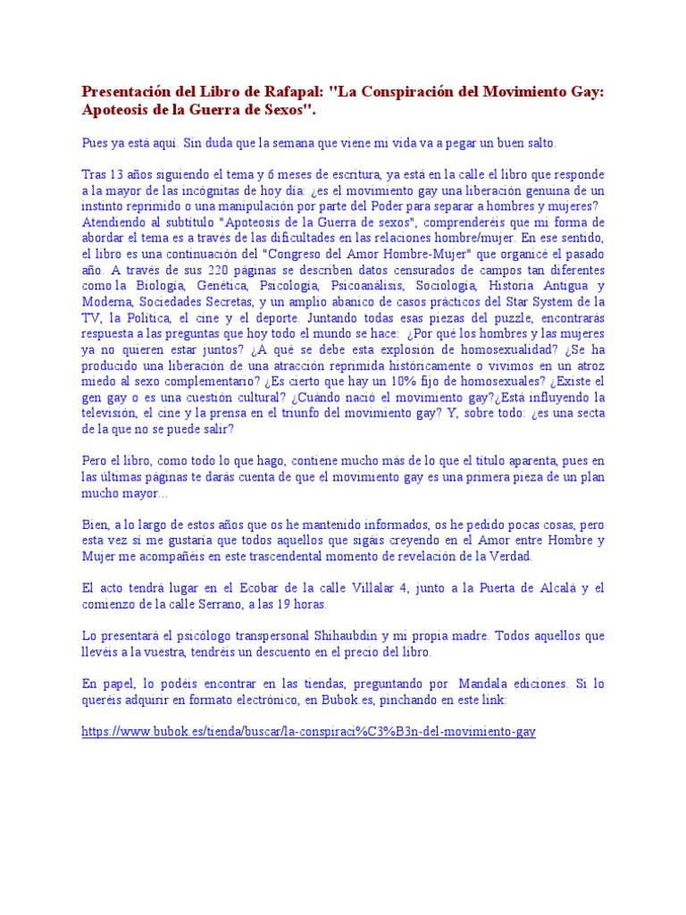 Presentación Del Libro de Rafapal | PDF | Homosexualidad | Libros