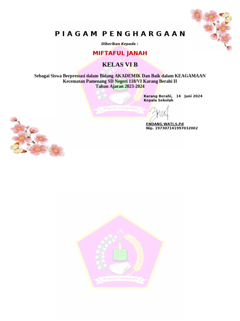 Piagam Penghargaan | PDF