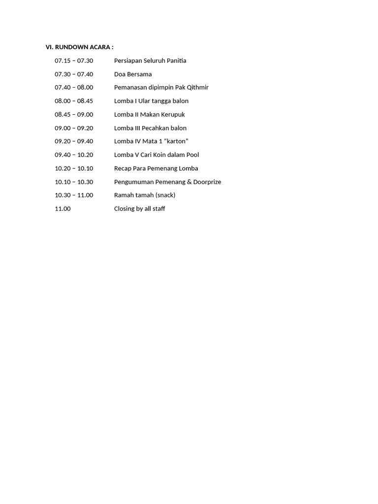 Rundown Acara Lomba 17 Agustusan | PDF