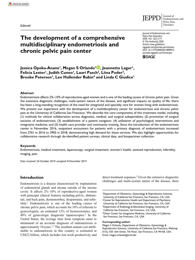Opoku Anane Et Al 2020 the Development of a Comprehensive Multidisciplinary Endometriosis and ...