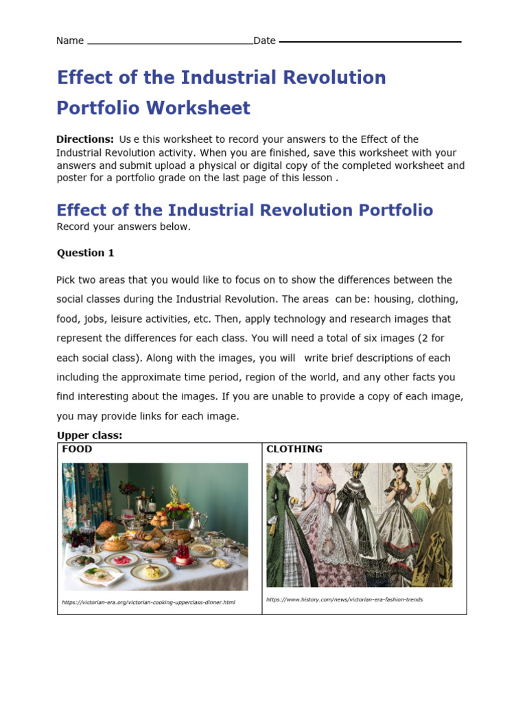 Done - Effects of Industrial Revolution Portfolio Worksheet | PDF ...