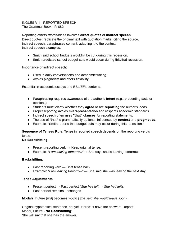 Reported Spech Main Rules | PDF