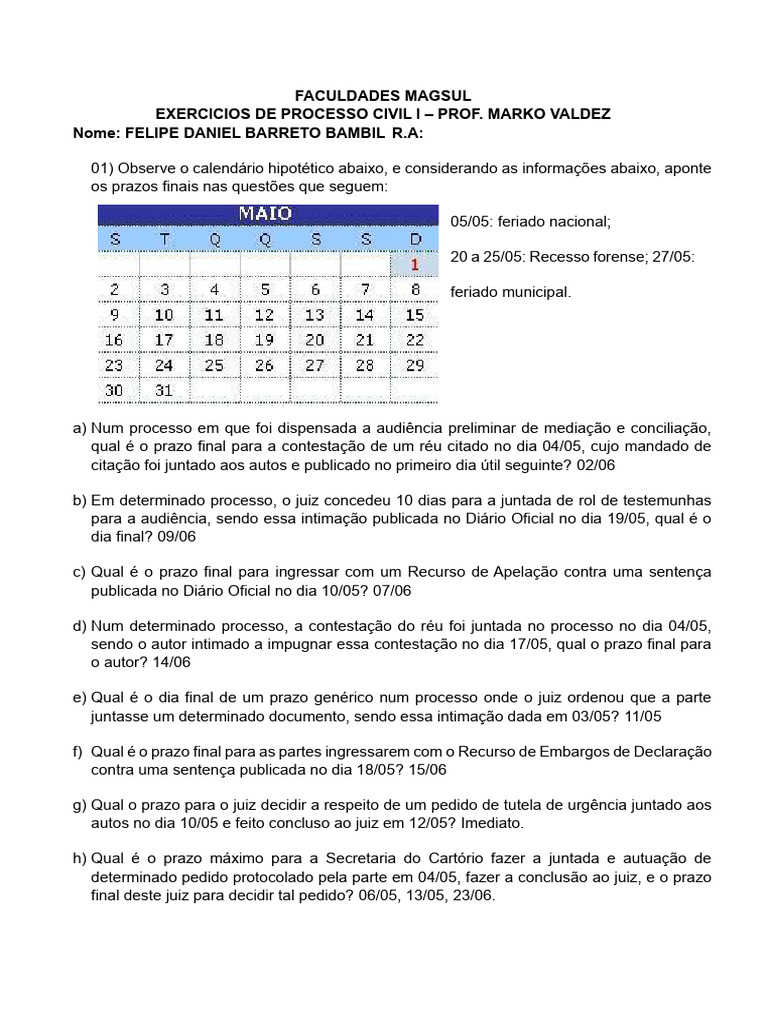 Atividade Contagem de Prazos | PDF