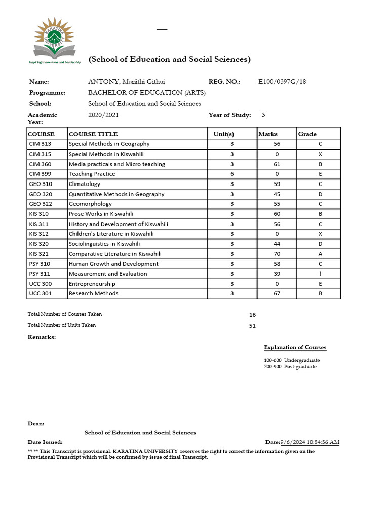 Provisional Academic Transcript for Antony | PDF | Science | Liberal ...