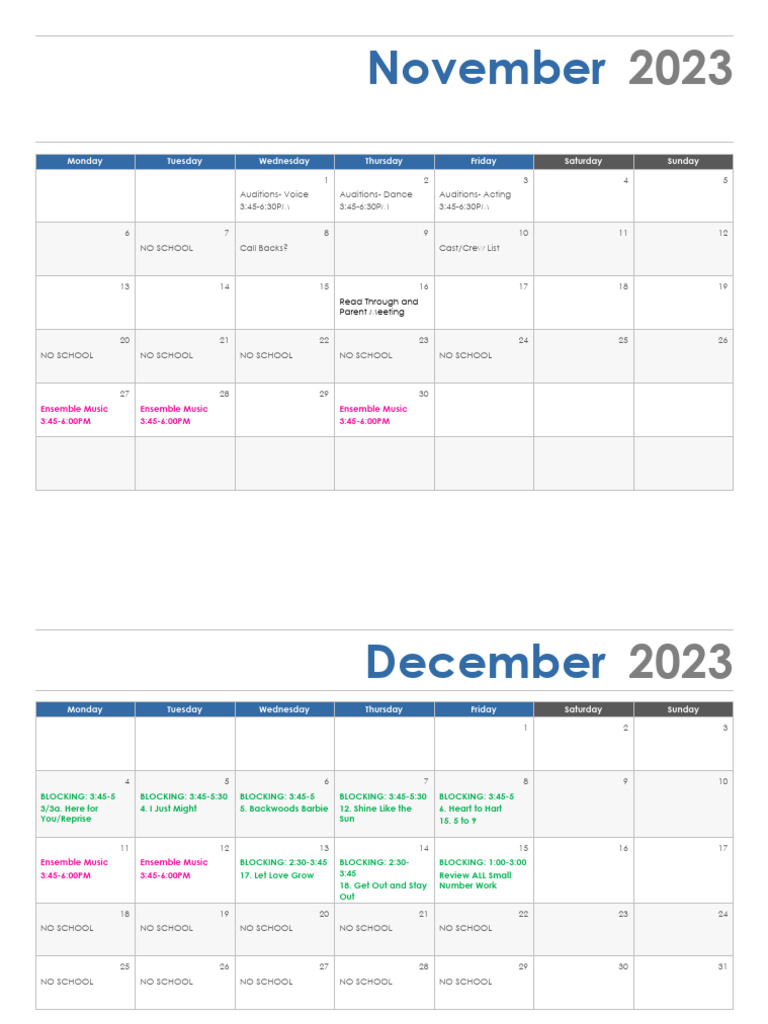 9 To 5 Full Production Calendar | PDF