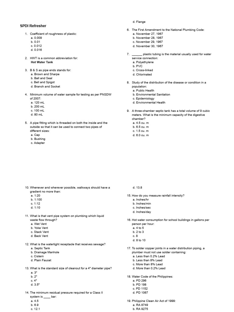 Spdi Refresher | PDF | Plumbing | Pipe (Fluid Conveyance)