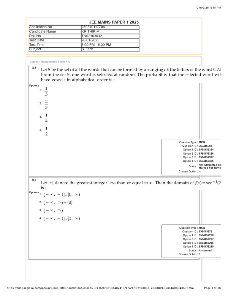 jee 1st attempt | PDF | Multiple Choice | Educational Assessment And Evaluation