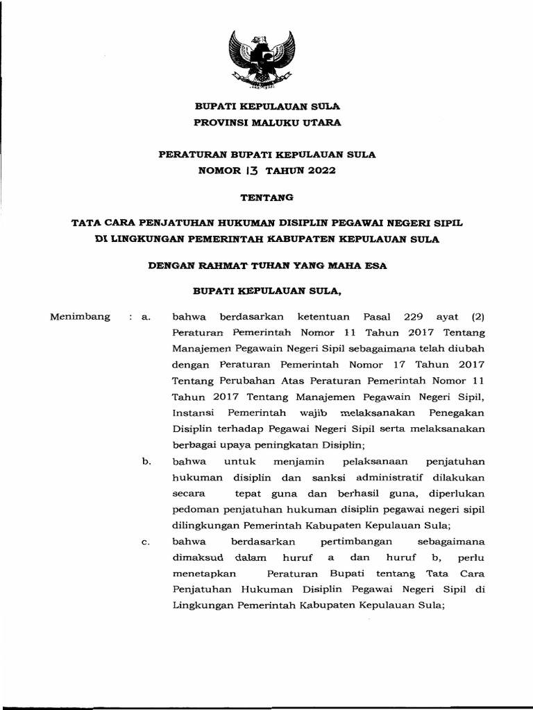 Perbup No 13 Tahun 2022 | PDF