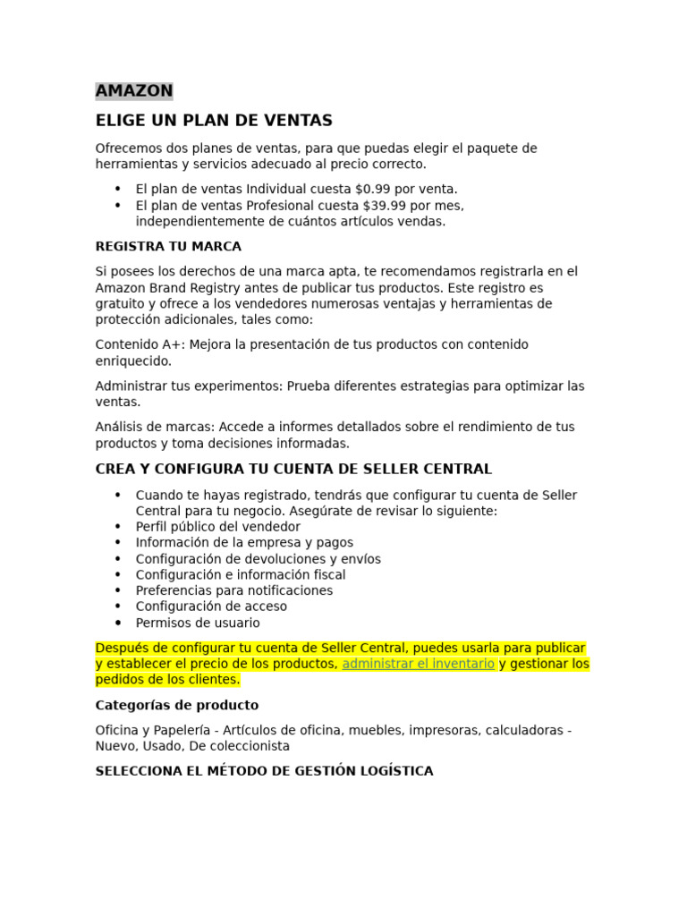 Planes de ventas y registro en Amazon | PDF