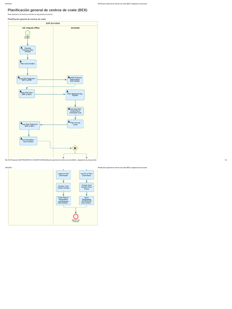 Planificación General de Centros de Coste (BEX) - Diagramas de Proceso | PDF
