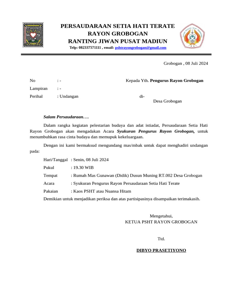 Undangan Syukuran PSHT | PDF